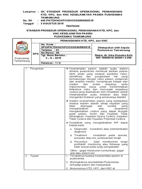 Sop Penanganan Insiden Ktd Knc Dan Kpc Pdf