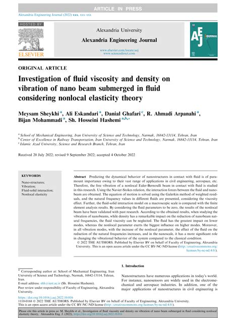 Pdf Investigation Of Fluid Viscosity And Density On Vibration Of Nano