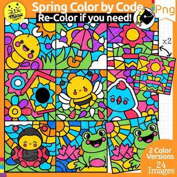 Spring Color By Code Clipart Seasons Color By Number By Word Graphics