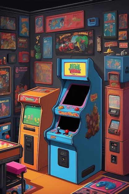 Premium Photo A Retro Arcade Filled With Classic Game Cabinets And