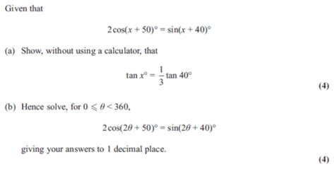 Exam Questions Mixed Trigonometry ExamSolutions