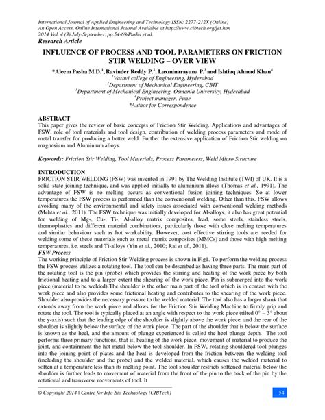 Pdf Influence Of Process And Tool Parameters On Friction Stir Welding