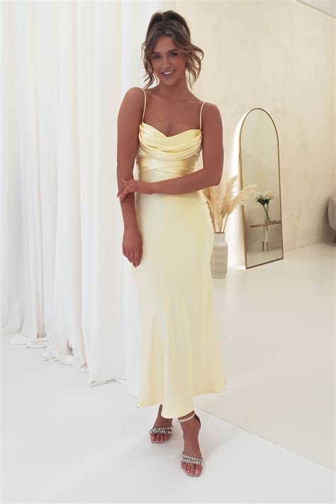 Everleigh Soft Satin Midi Dress Butter Yellow