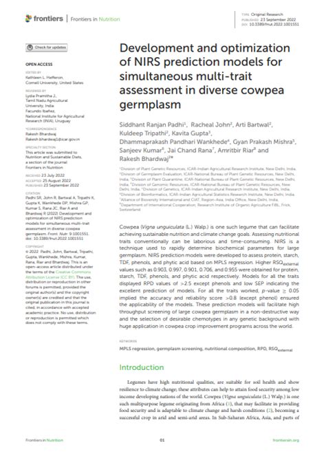 Development And Optimization Of NIRS Prediction Models For Simultaneous