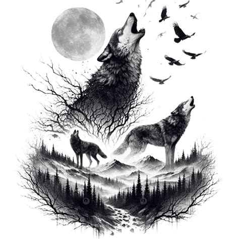 나무 이미지가 있는 늑대 나무 이미지가 있는 늑대 늑대와 날아다니는 새들의 이미지 늑대 Png 일러스트 및 이미지 에 대한 무료 다운로드 Pngtree