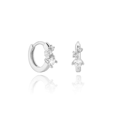 Silver Crystal Mini Huggie Hoop Earrings Classy Women Collection