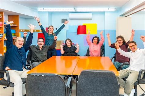 Premium Photo Joyful People With Special Needs In A Class With Teacher