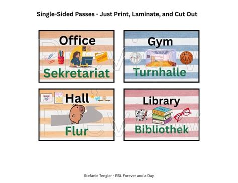German Hall Passes Printable Cute And Colorful Classroom Passes In