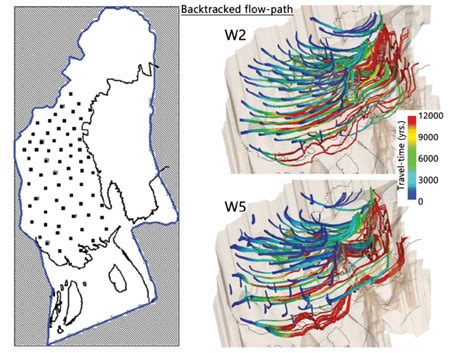 Flow Paths Tracked Backward From The Grid Location Marked On The Left