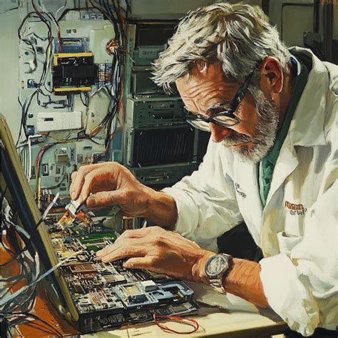 An Engineer Assembling A Computer Or Electronic Device Premium Ai