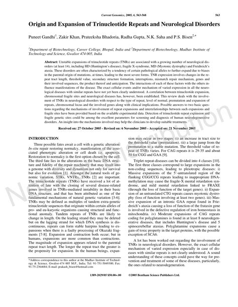 Pdf Origin And Expansion Of Trinucleotide Repeats And Neurological