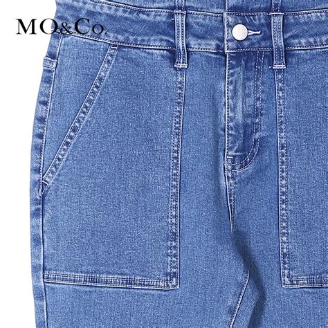 Купить Джинсы женские МО и ко. Тонкий Fit случайные большие карманы ...
