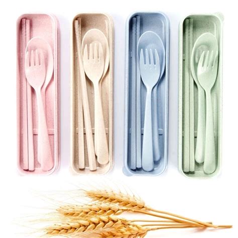 Jual Sendok Jerami Sendok Gandum Cutlery Set Alat Makan Sendok Plastik Set Garpu Box Set Alat