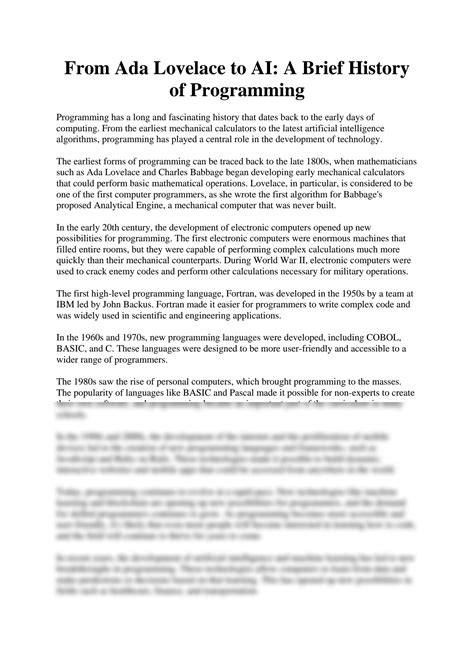 Solution From Ada Lovelace To Ai A Brief History Of Programming