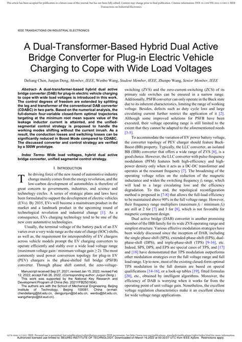 Pdf A Dual Transformer Based Hybrid Dual Active Bridge Converter For Plug In Electric Vehicle