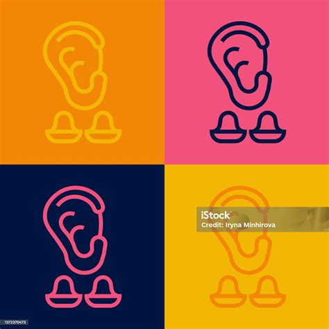 컬러 배경에 격리된 팝 아트 라인 귀마개와 귀 아이콘 귀 플러그 기호 노이즈 기호입니다 수면 품질 개념 벡터 아이콘에 대한 스톡 벡터 아트 및 기타 이미지 Istock