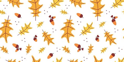 떡갈나무 잎과 도토리를 사용한 가을 완벽 한 패턴으로 트렌디 한 디자인 가 계절 벡터 일러스트 레이 션 에서 플랫 스타일 직물