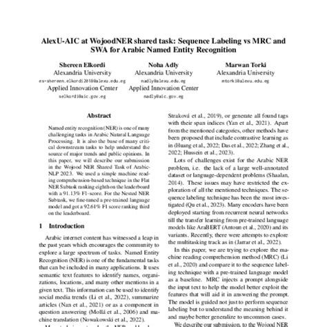 Alexu Aic At Wojoodner Shared Task Sequence Labeling Vs Mrc And Swa For Arabic Named Entity