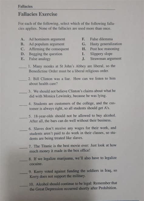 Solved Fallacies Fallacies Exercise For Each Of The Chegg Com