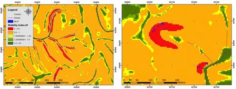 Sinmap Stability Index Map With Most Likely Landslide Initation Points