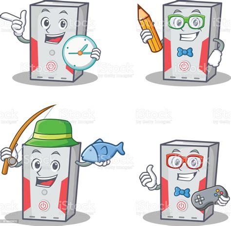 컴퓨터 문자 시계 학생 낚시 게이머 벡터 일러스트 레이 션의 설정 Cpu에 대한 스톡 벡터 아트 및 기타 이미지 Cpu 감정 게이머 Istock