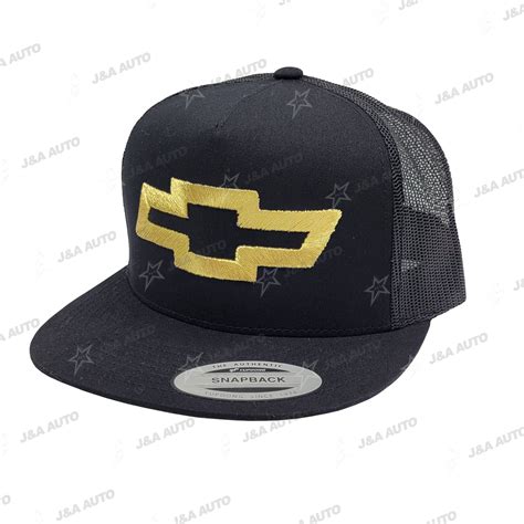 Chevy Bowtie Truck Gold Logo Snapback Hat Black Mesh J And A Auto