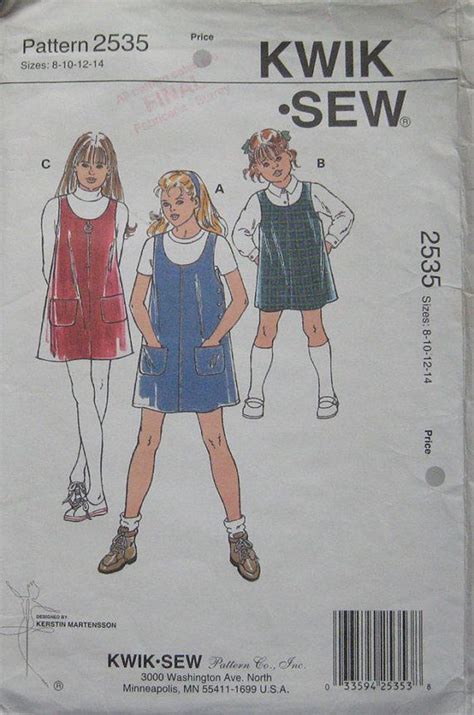 The Sewing Pattern For Kwik Sew Has Two Girls In Overalls And An Apron
