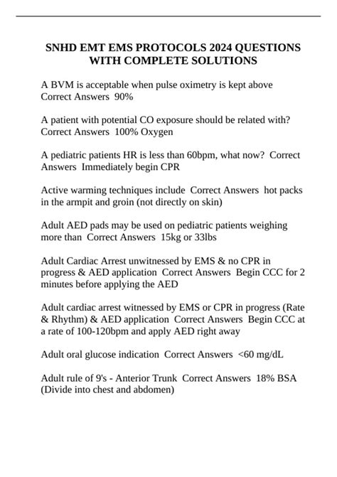 Snhd Emt Ems Protocols 2024 Questions With Complete Solutions Snhd Paramedic Protocol Stuvia Us