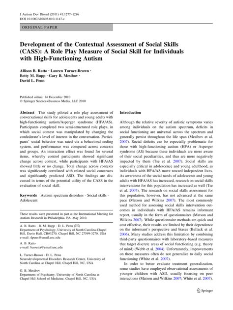 Development Of The Contextual Assessment Of Social Skills Download