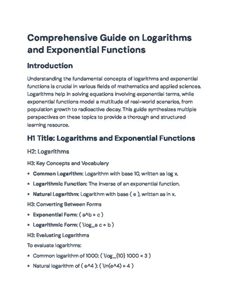 Comprehensive Guide To Logarithms And Exponential Functions Math 101