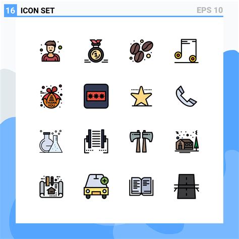 16 Thematic Vector Flat Color Filled Lines And Editable Symbols Of Thanksgiving Thank Bean Note