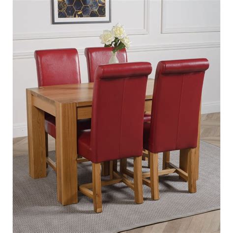 Kuba Oak Dining Set 125cm 4 Burgundy Chairs
