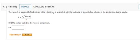 Solved The Range R Of A Projectile Fired With An Initial Chegg