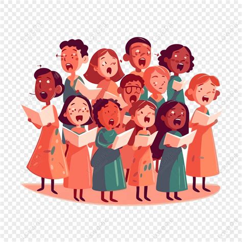 만화 플랫 캐릭터 일러스트를 노래하는 즐거운 어린이 합창단 클립 아트 벡터폰트나누는 Png 일러스트 무료 다운로드 Lovepik