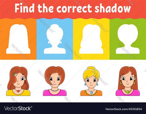 Find The Correct Shadow Education Worksheet Vector Image