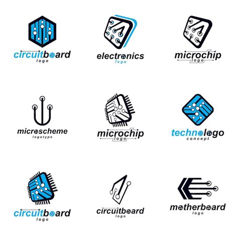 Premium Vector Set Of Microprocessor Scheme Abstract Logotypes