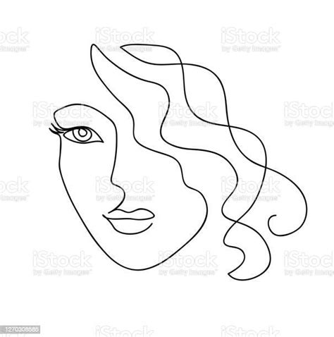추상적인 여자는 물결 모양의 머리와 얼굴 흑백 핸드 그린 라인 아트 윤곽선 벡터 그림 곱슬 머리에 대한 스톡 벡터 아트 및 기타 이미지 곱슬 머리 라인아트 선
