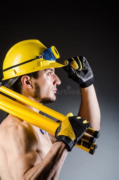 Naked Builder With Board Stock Photo Image Of Adult