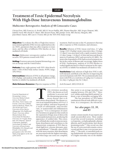 Pdf Treatment Of Toxic Epidermal Necrolysis With High Dose