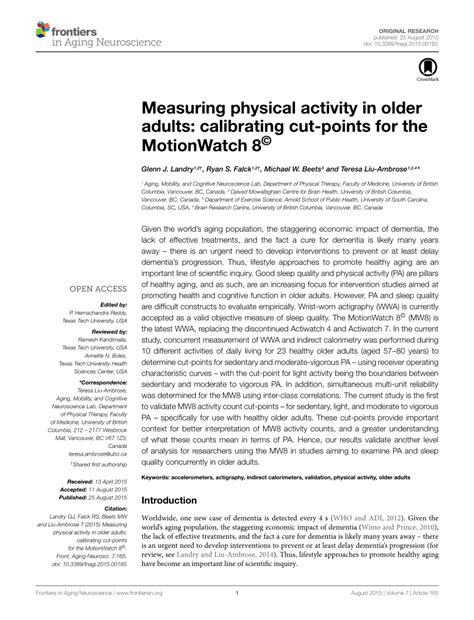 Pdf Measuring Physical Activity In Older Adults Calibrating Cut Points For The Motionwatch 8