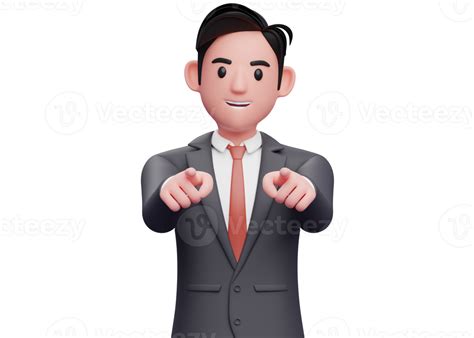 businessman wear black suit pointing to the camera with both hand 3d