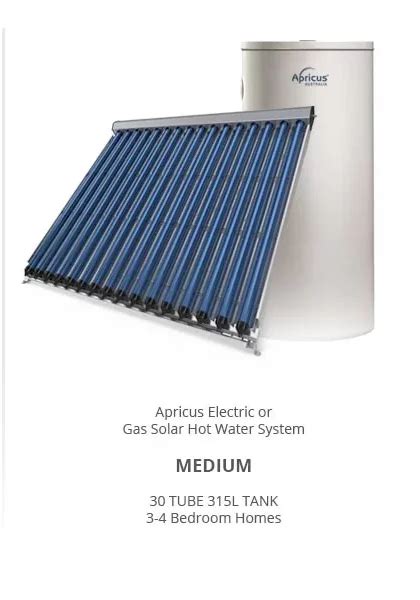 Apricus Electric Or Gas Solar Hot Water System 30 Tube 315l Tank Hot