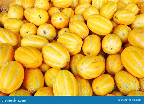 Yellow Korean Melon Chinese Melon In Bulk At A Chinese Market Stock