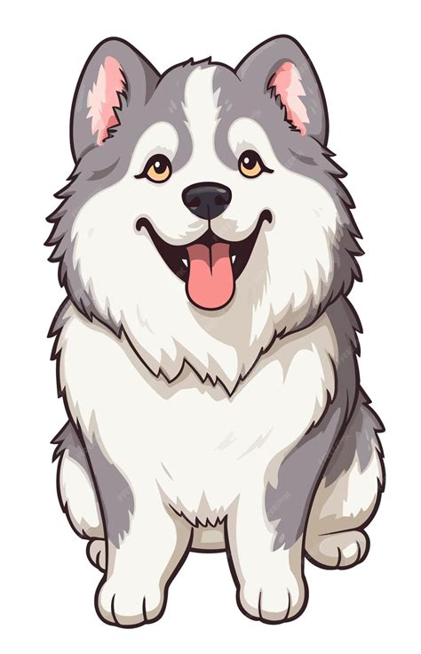 Vector Hand Drawn Kawaii Alaskan Malamute Dog Illustrations Premium