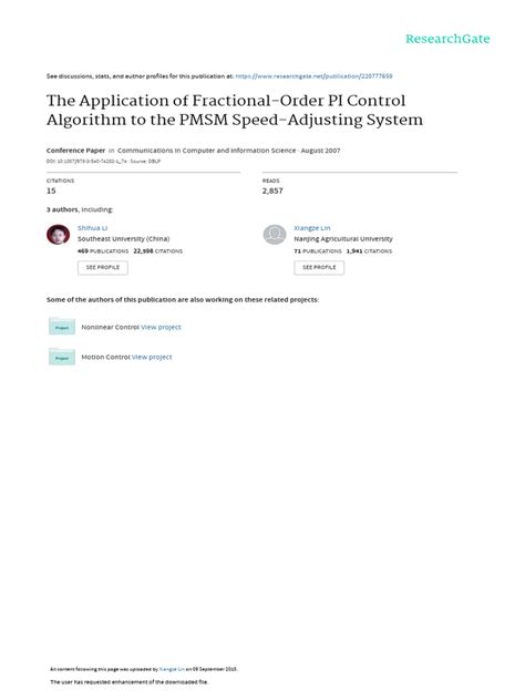 The Application Of Fractional Order Pi Control Alg Pdf