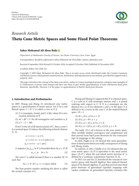 Pdf Theta Cone Metric Spaces And Some Fixed Point Theorems