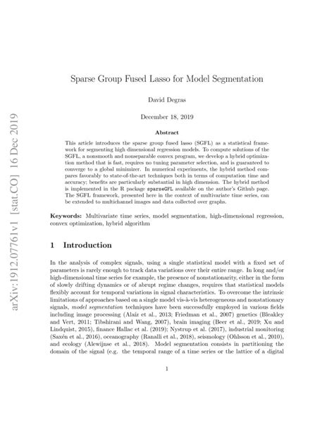 Sparse Group Fused Lasso For Model Segmentation Deepai