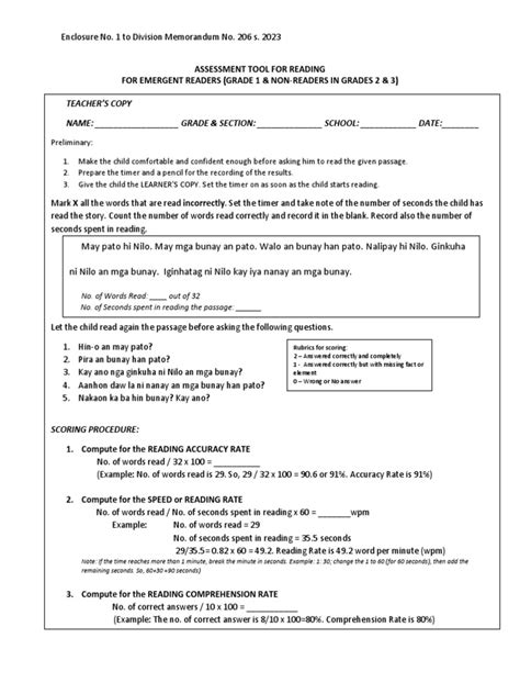 Assessment Tool For Measuring Reading Proficiency In Emergent And Struggling Readers Pdf