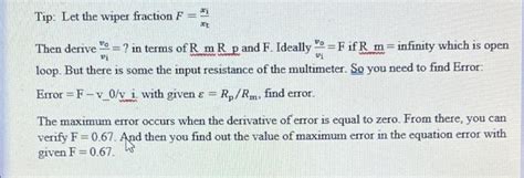 Tip Let The Wiper Fraction F Xt Vo Then Derive In