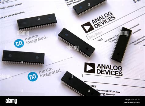 Stone Uk July 13 2020 Computer Chips Placed On Top Of Maxim Integrated And Analog Devices